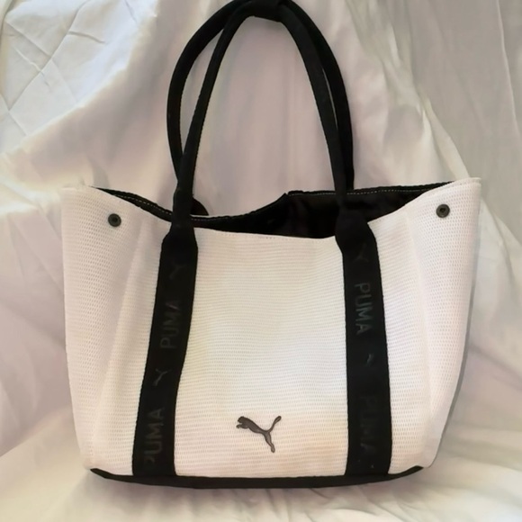 Puma | Bags | Puma White And Black Tote Bag With Structured Design ...
